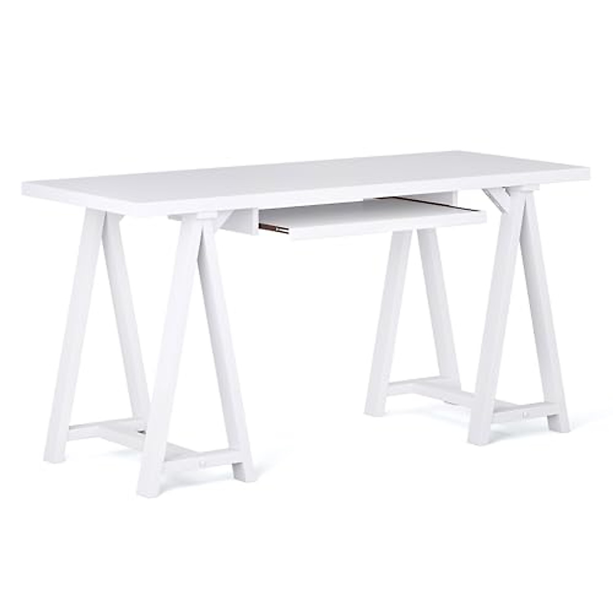 SIMPLIHOME Sawhorse SOLID WOOD Modern Industrial 60 inch Wide Home Office Desk, Writing Table, Workstation, Study Table Furniture in White