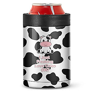 Can Cooler Insulated Skinny Stainless Steel Doucle Freezable Can Cooler Sleeve Hard Seltzer 12 oz Slim Cans Soda Can Cooler （Cow）