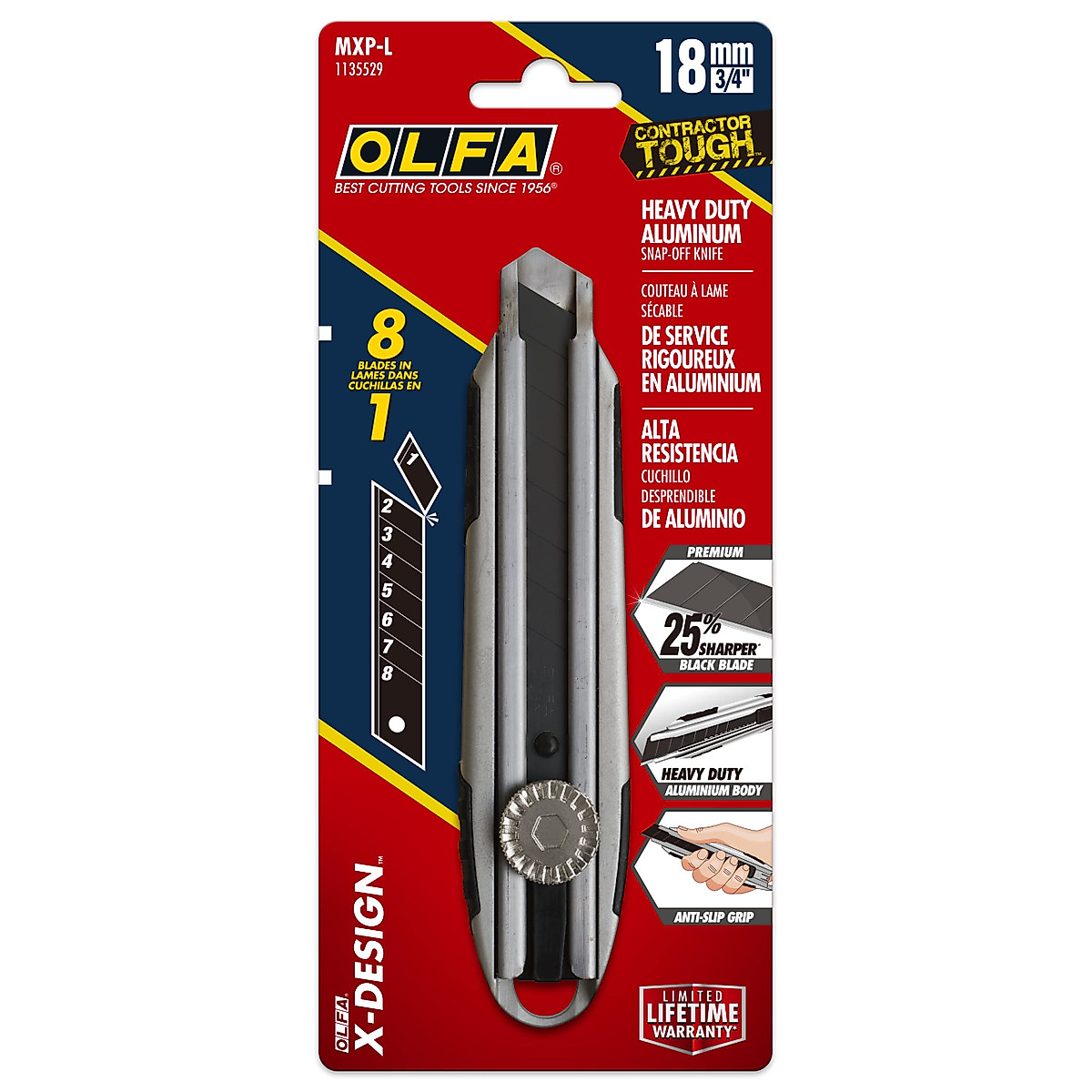 OLFA 18mm Heavy-Duty Utility Knife (MXP-L) - Multi-Purpose No-Slip Grip Precision Knife w/All Aluminum Handle & Snap-Off Blade, Custom Cutting Depth, Replacement Blades: Any OLFA 18mm Blade