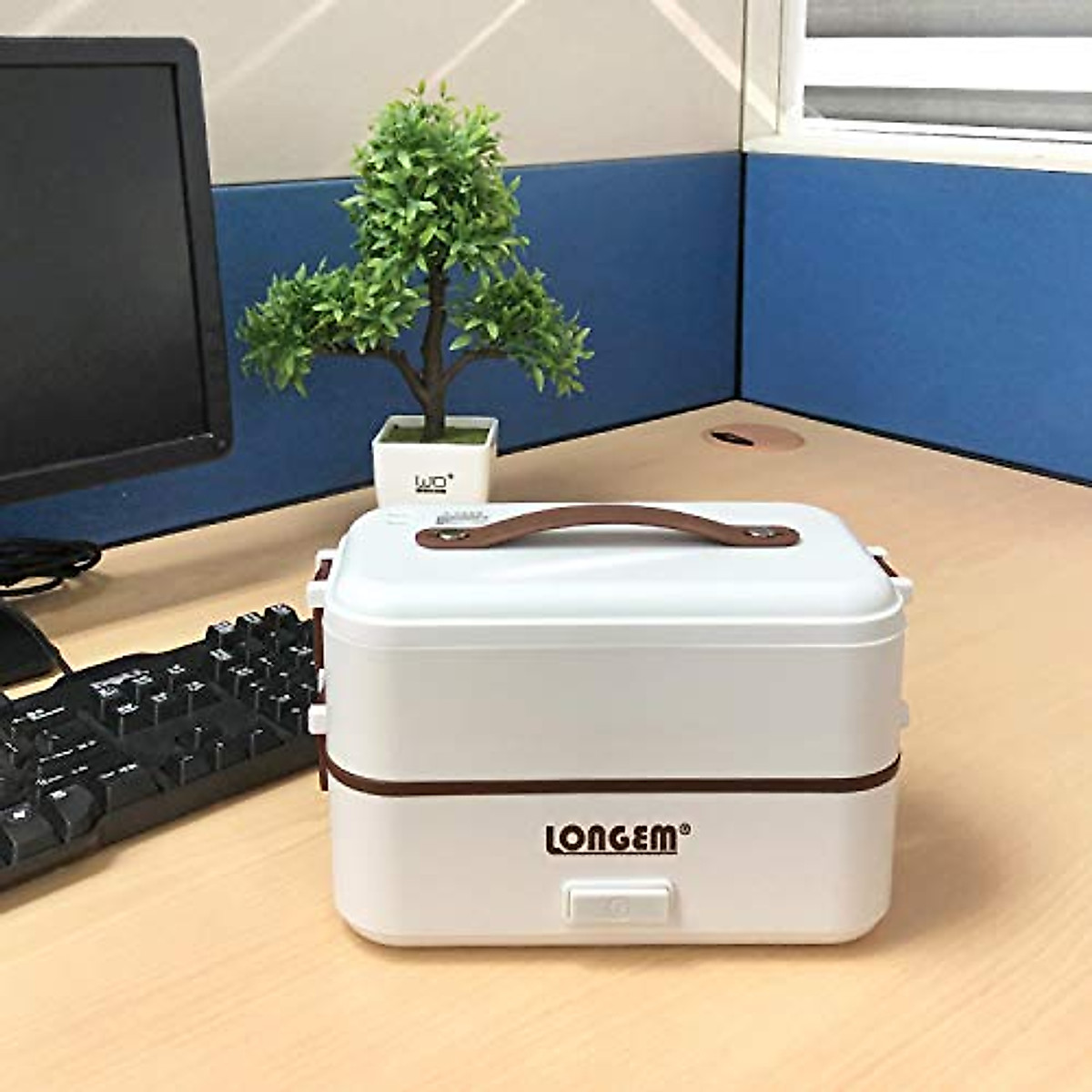 Electric Lunch Box Portable Food Warmer for Home Office Work 110V Double Layers 304 Stainless Steel with Removable Compartments Food Container with Spoon (2 Layers)