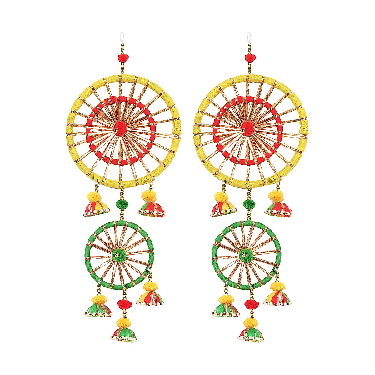 Smizzy Door Hangings for Decoration/Ring Wall Hangings with Jhumki for Haldi Mehandi Temple Decor | Pooja Room Decoration Items | Back Dropper | showpiece for Home Decor (Pack of 4)