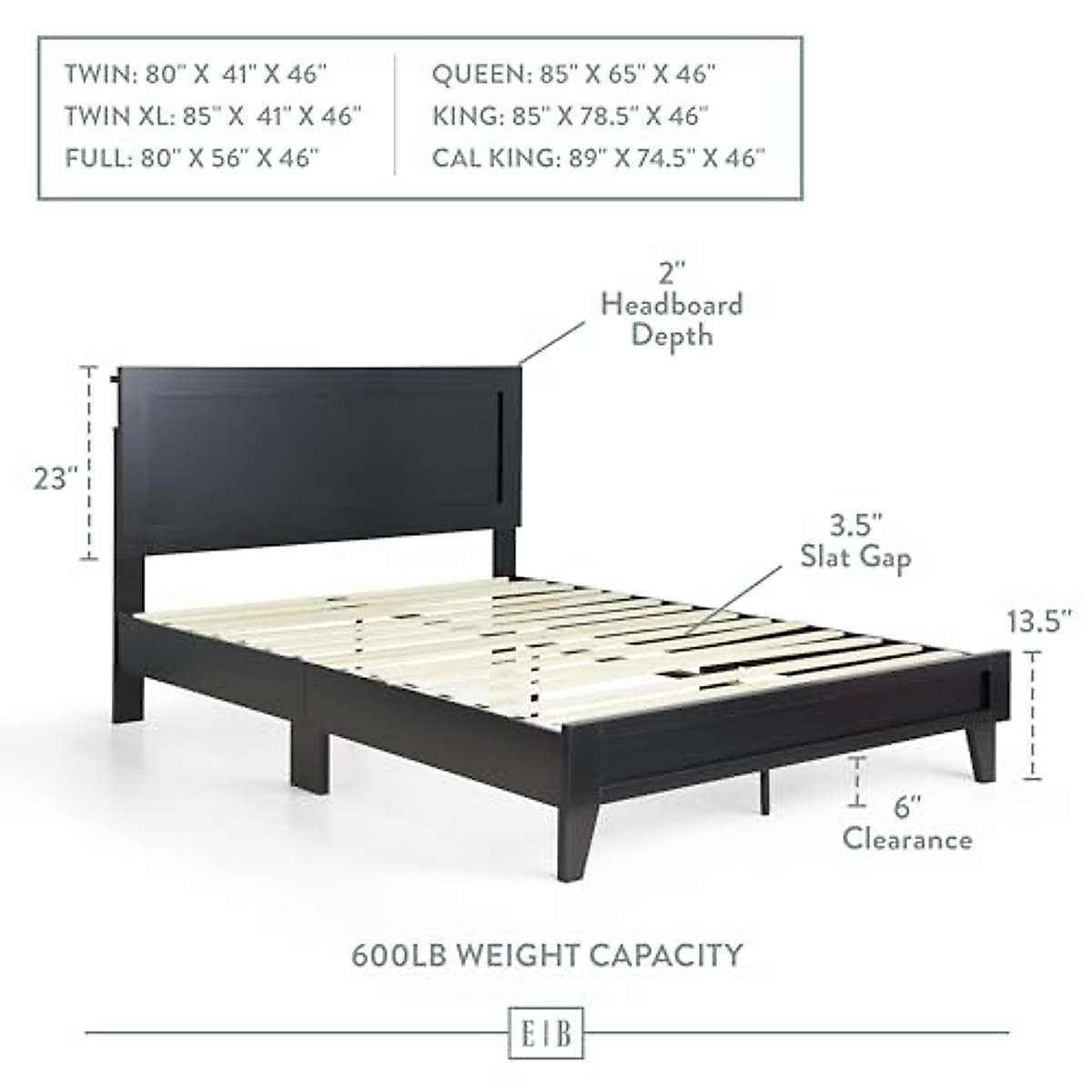 Edenbrook Delta California King Bed Frame with Headboard – No Box Spring Needed – Compatible with All Mattress Types – Wood Slat Support – California King Size Wood Platform Bed Frame – Black