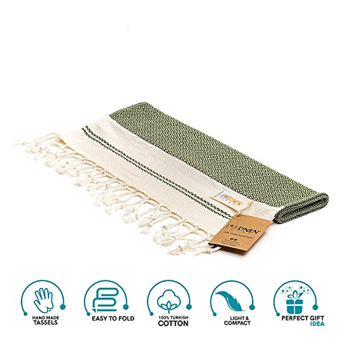 Evelynen Turkish Hand Towels for Bathroom & Kitchen Towels Decorative Set of 2 | Boho Farmhouse Hand Towels with Hanging Loops for Face, Tea, Dish, Kitchen & Bath |0 Cotton (16" x 32" - Khaki)