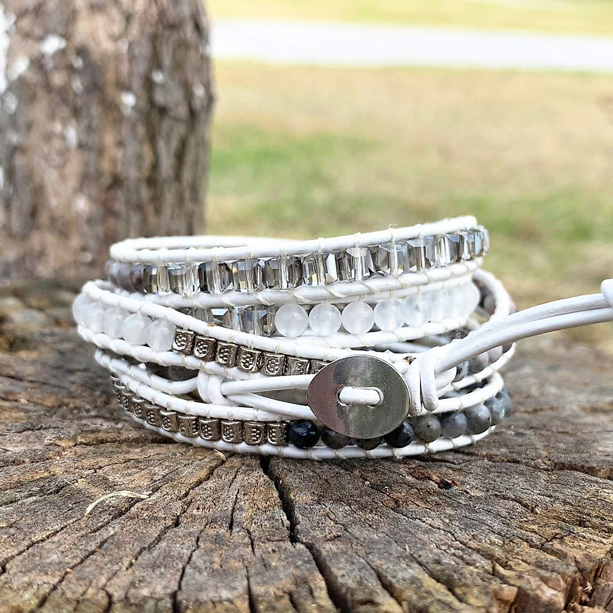 YGLINE Handmade Wrap Bracelet Turquoise, Jasper & Amazonite Natural Stones Leather Charm 5 Strands Boho Bracelet