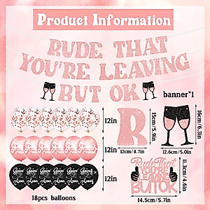 RUDE THAT YOU'RE LEAVING BUT OK Banner & Cake Toppers & Balloons, Going Away Party Decorations, Office Coworker Goodbye Party, Retirement Party Decoration, Graduation Party Decorations(Rose Gold)