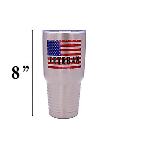 Rogue River Tactical USA Flag Military Veteran 30 Oz.Travel Tumbler Mug Cup w/Lid Vacuum Insulated Hot or Cold