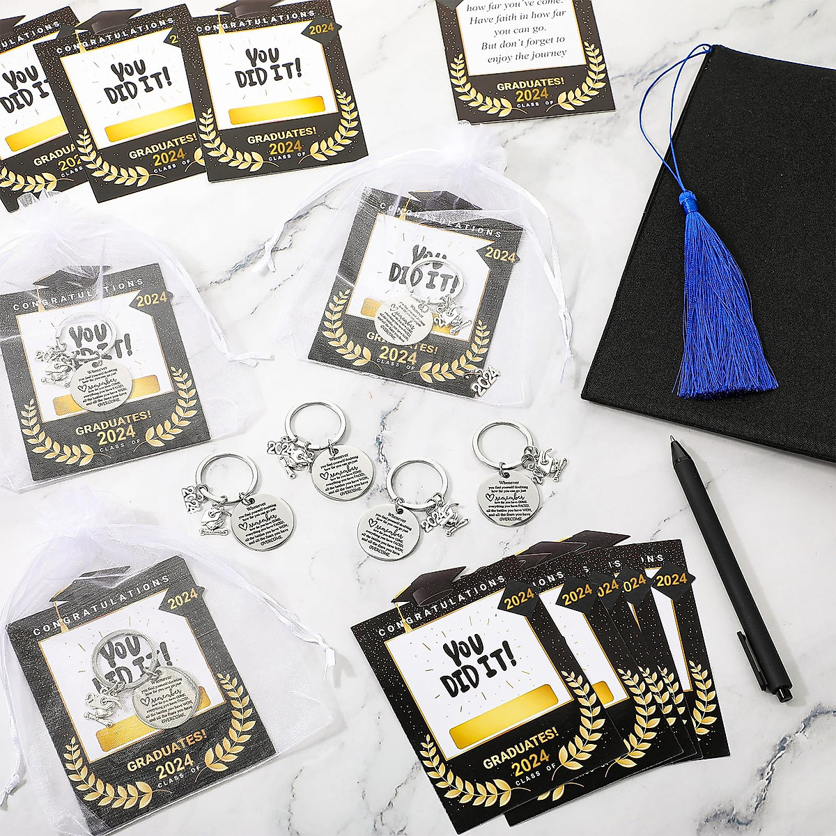 Bucherry 12 Sets 2024 Graduation Gifts Keychains Class of 2024 Gifts for Him Her Personalized Graduation Cards Inspirational Keychains College Graduation Gift Grad Keychain