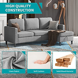 BALUS Convertible Sectional Sofa Couch, 3-Seat L-Shaped, Free-Form with Movable Storage Ottoman, Modern Design for Living Room and Office Spaces, Comfortable and Versatile（Light Gray）