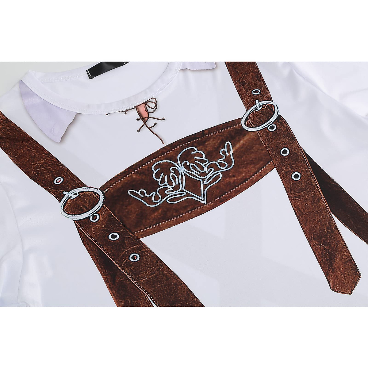 yolsun Oktoberfest Men's Short Sleeve Bavarian German Lederhosen T-Shirt Costume (X-Large,White)