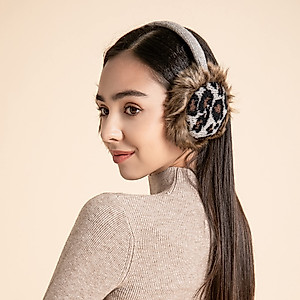 ZLYC Winter Faux Fur Adjustable Earmuffs Cute Knit Fuzzy Ear Muffs for Women Girls (Leopard Gray)