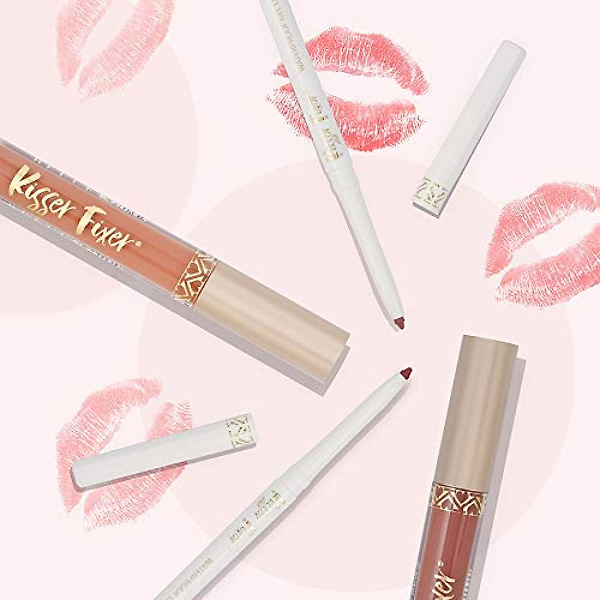 Belle Beauty Lip Kit Trio Bundle Set, Lip Liner, Lipstick, Lip Gloss, Mauve Nude, Kisser Fixer Lip Kit by Kim Gravel, Waterproof, Long Lasting, Hydra High Shine, Pencil Gel, Lips Makeup for Women