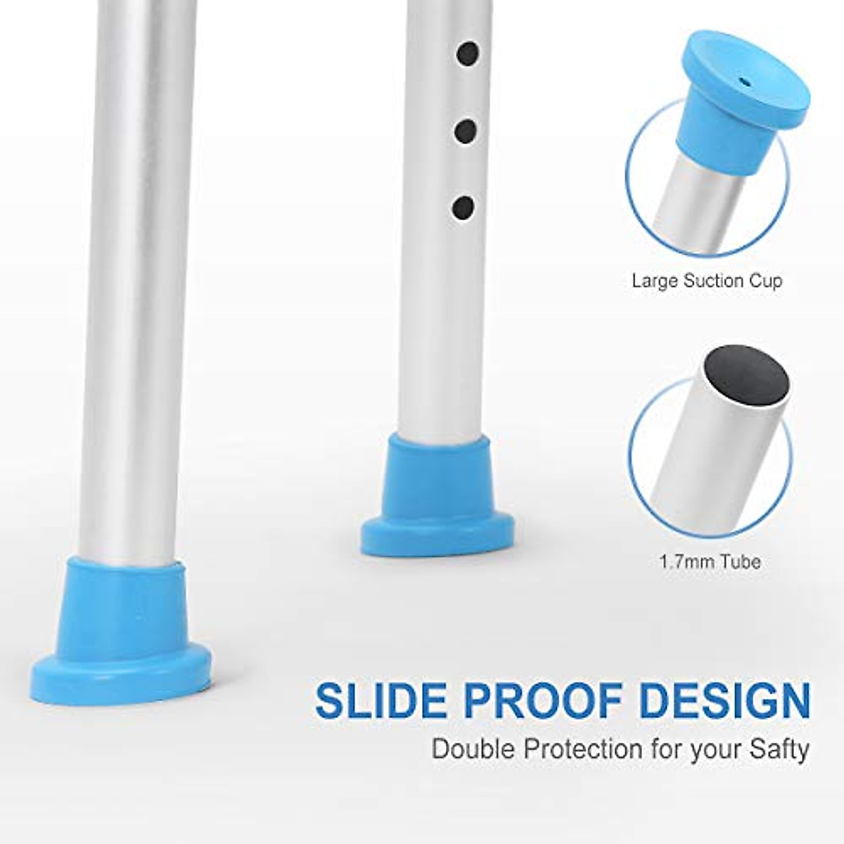 Health Line Massage Products Heavy Duty Shower Stool 550lb Bath Seat Chair, Tool-Free Assembly Height Adjustable Paded Seat Bench for Seniors, Elderly, Disabled, Handicap and Injured