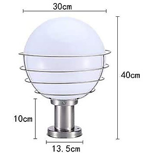 Bwldma Outdoor Waterproof Ball E27 Post Lamp Modern Simple Round Spherical Column Headlights Stainless Steel Home Garden Bulb Landscape Pillar Light (Size : 20 30cm) (Size : 30CM)