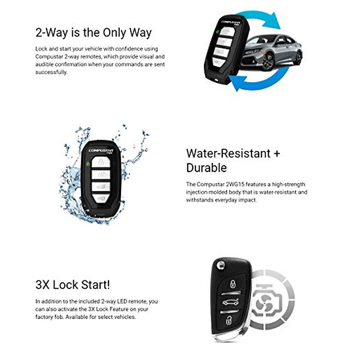 Compustar CSX4900-S 4-Button 2-Way, 3000' Remote Start System w/Drone X1LTE