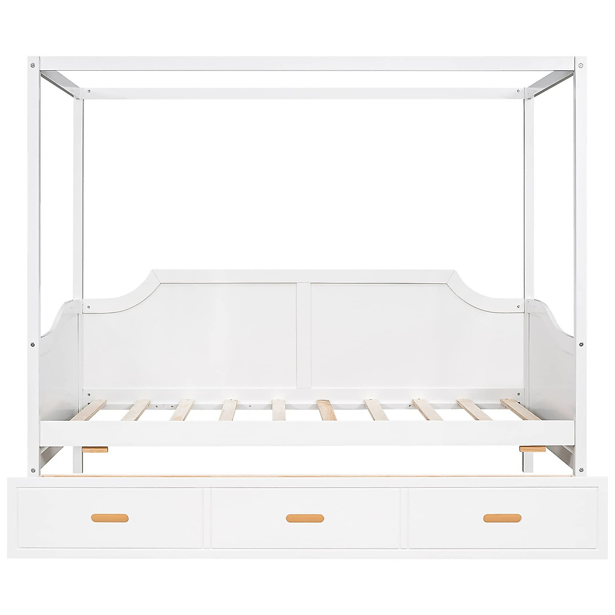 Bellemave Twin Canopy Beds Wood Daybed with Storage Drawer Modern 4-Poster Beds Twin Size for Kids Boys Girls Teens, White