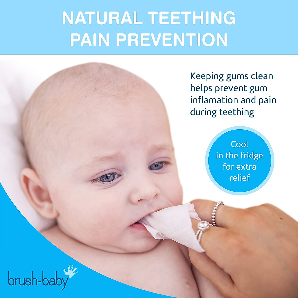 Brush Baby Teething Relief Dental Wipes for Ages 0-Toddler - Naturally Eliminate Teething Pain, Prevent Tooth Decay and Sour Milk Breath - 28 Finger Wipes