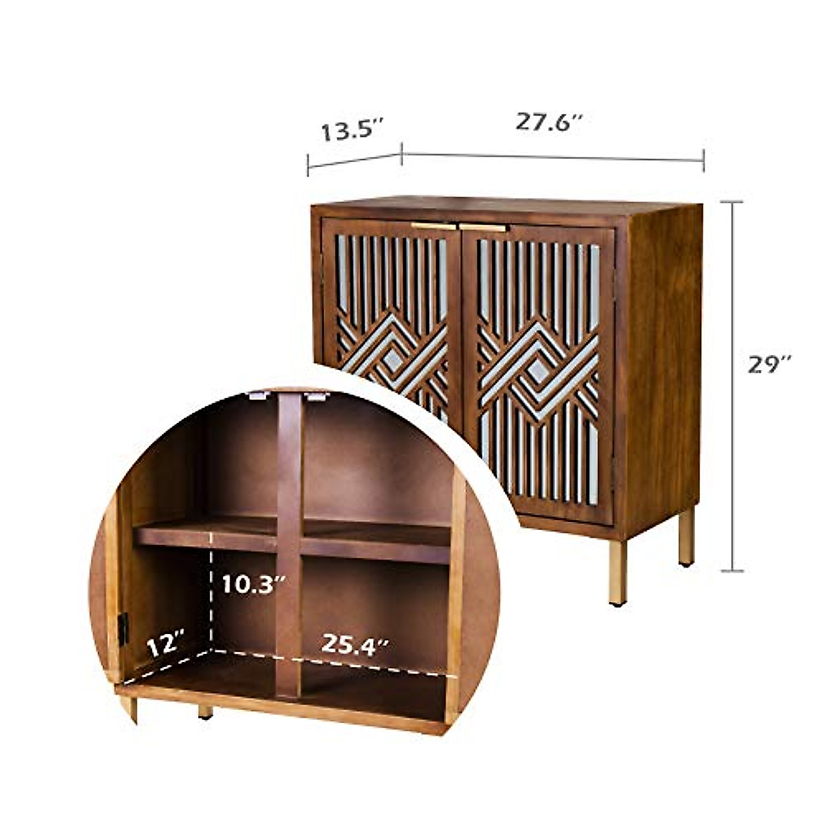 LONYKE Mid Century Modern Dresser, 2 Door Accent Cabinet Woven with Mirror Fronts Clean-Lined Silhouette, Natural