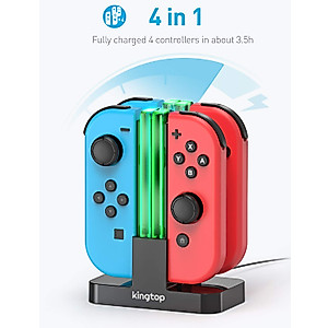 KINGTOP Charging Station Compatible for Nintendo Switch Joy-Con & OLED Model Controllers Charger Dock Stand with Individual LEDs Indicator and Type C Charging Cable