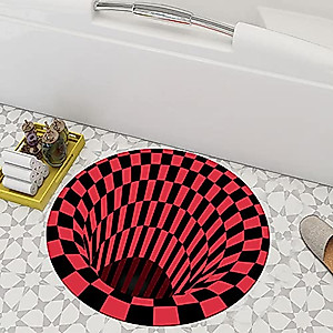 GDYJP 3D Illusion Rug, Round Carpet,Checkered Optical Illusions Non Slip Area Rug, Area Rugs Soft Living Room Carpets Anti Slip Fluffy Bedroom Rug (Color : Red, Size : 60cm)