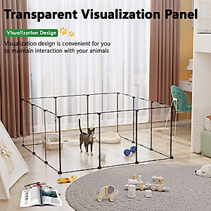 C&AHOME Pet Playpens, 12 Panels 28 X 20 Inch Portable Large Plastic Yard Fence Small Animals, Puppy Kennel Crate Fence Tent, White, UPP5070W