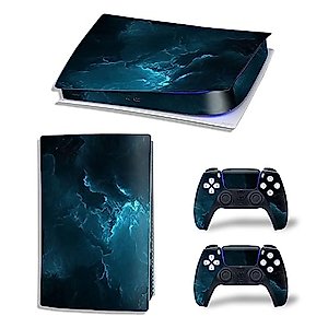 Vinyl Skin Sticker Decal Cover for PS5 Digital Edition, Blue Galaxy PS5 Console and Controllers Skin