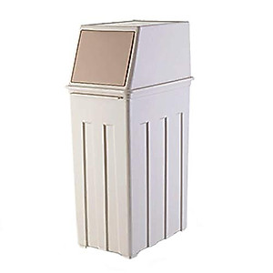 Large Capacity (30L) - 8 Gallon Trash Can w/ Hinged Flap Cover - 11.8" x 7.5" x 24.6" Slim Trash Can with Lid - Indoor/Outdoor Swing Door Waste Basket - Tall & Narrow Trash Bin in Sand - 30L/8 Gal