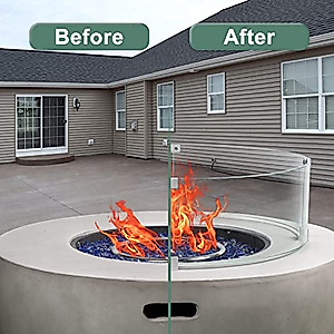 GASPRO 23" x 8" Glass Wind Guard for Round Fire Pit Table, Thick and Tall Tempered Glass Panel with Hard Aluminum Corner Bracket & Feet, Easy to Assemble