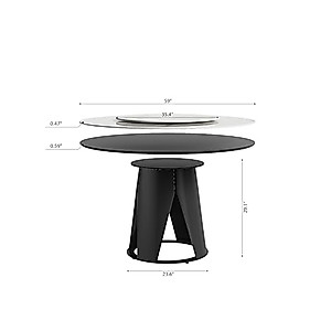 Runboll 59'' Modern Round Dining Table with Lazy Susan, Sintered Stone Dinner Table with 35.4" Round Turntable for Dining Room(Not Included Chairs)