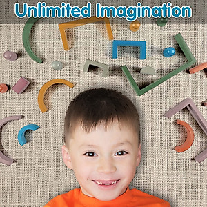 Arber Wooden Rainbow Stacking Montessori STEM Toy - Educational Learning Sensory Activity for Toddlers and Kids, Preschool Building Blocks Ages 1-2-3-4-5+ Years Old - 19 Pcs Gift Set