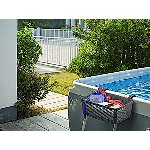 Carrie Box Poolside Storage Basket, Recycled Plastic, Pool Cup Holder, Above Ground Pool Accessories, for Most Frame Pools, Europe Made, Fits 2.3 Inch or Less Top Bar