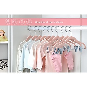 ManGotree 11.8'' Baby Velvet Hangers with Movable Clips, Non-Slip Kids Clothes Hangers, Ultra-Thin Space-Saving Children's Felt Hangers for Shirts, Pants, Dresses, Skirts, Jackets (16 Pack, Pink)