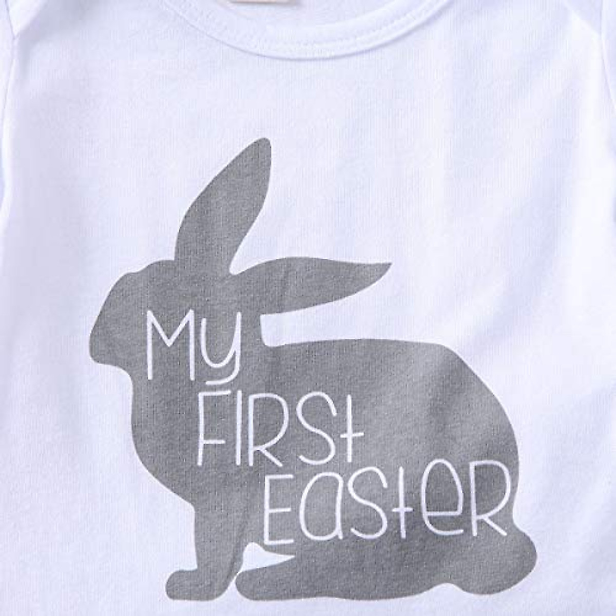 Newborn Baby Girls Boys Easter Outfits My 1st Easter Romper + Bunny Pants + Rabbit Ears Hat (Grey, 0-3 M)