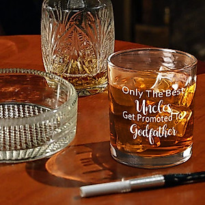 DAZLUTE Godfather Gifts, Only The Best Uncles Get Promoted To Godfather Whiskey Glass, Father’s Day Birthday Christmas Gifts for Uncle Godfather Brother- in -Law, 10Oz Old Fashioned Glass