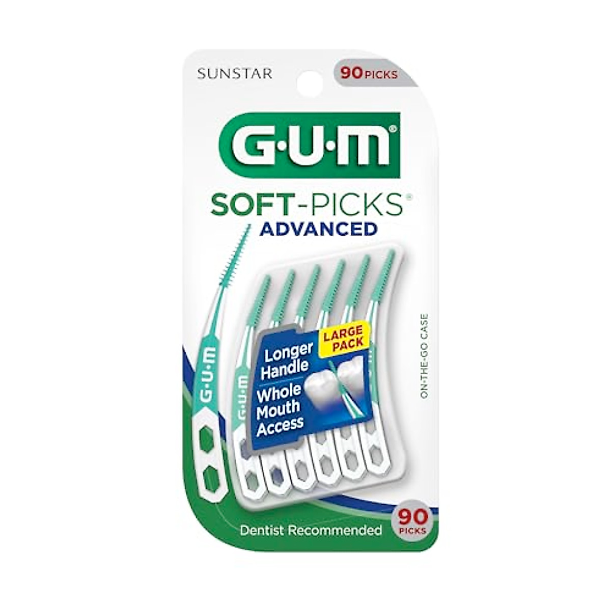 GUM Soft-Picks Advanced, Easy to Use Dental Picks for Teeth Cleaning and Gum Health, Disposable Interdental Brushes with Convenient Carry Case, Dentist Recommended Dental Picks, 90ct (4pk)