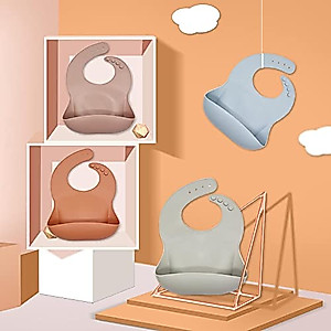 Mubunny Silicone Baby Bib for Babies & Toddlers Waterproof Bibs Soft with Food Catcher Pocket Boys Girls(Dusty Blue/Green/Mango), One Size