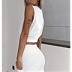 ARRIVE GUIDE White Crop Tops for Women Cute Loose Fit Workout Tank Tops Casual Summer Yoga Athletic Sports Tanks Cinched Waist Cropped Tops Cap Sleeve Gym Cotton T Shirts for Women S