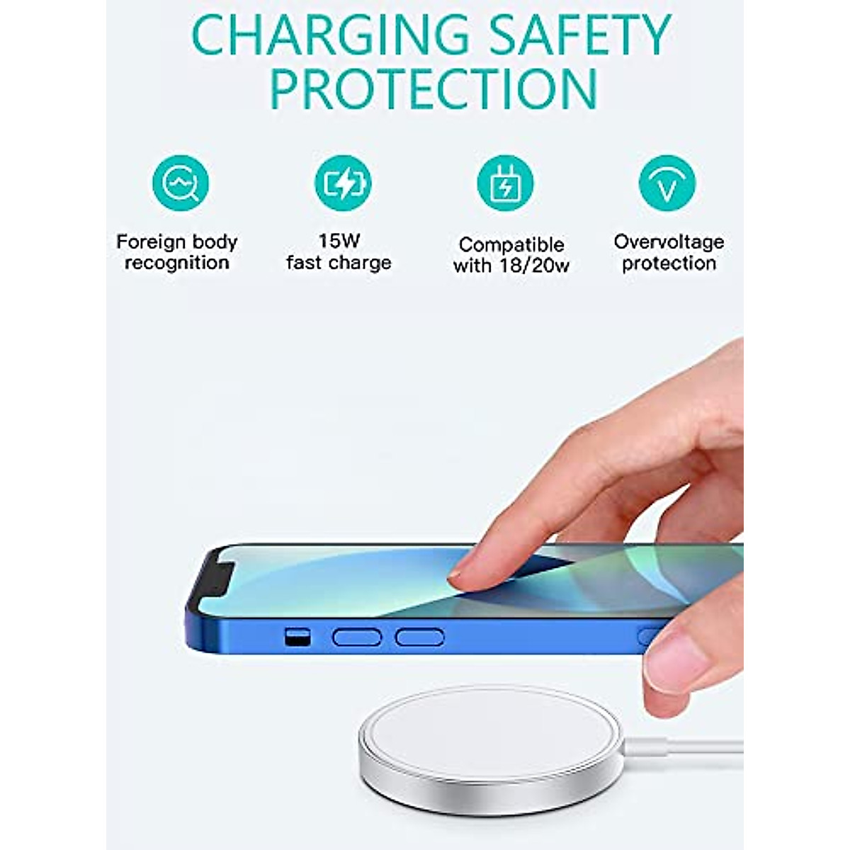 Apple MagSafe Charger - MFi/Qi Certified Wireless Charger with Fast Charging Capability,Type C Wall Charger Pad Compatible with iPhone 14/13/12/AirPods Pro 2 and Android Phone - Lightweight and Thin