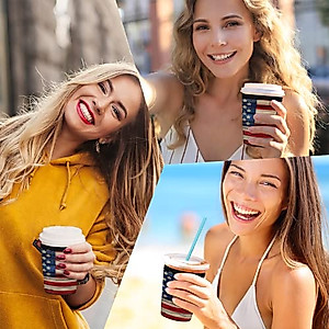 Vintage American Flag Iced Coffee Sleeve, USA Flag Reusable Neoprene Insulated Sleeves Cup Cover Holder for Cold Drinks Beverages 16oz - 18oz