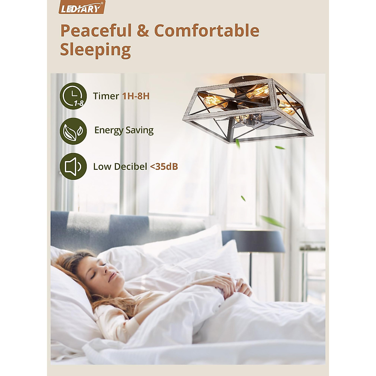 LEDIARY Ceiling Fans With Lights Remote Control, 22 Inch Farmhouse Caged Flush Mount Ceiling Fan Low Profile, Small Industrial Rustic Quiet Ceiling Fan With Remote For Bedroom, Kitchen, Indoor Home