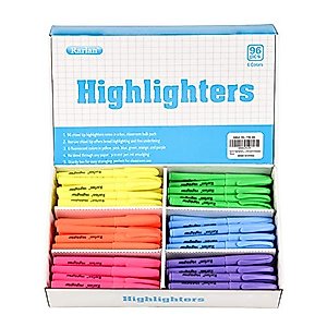 Rarlan Highlighters, Chisel Tip, Assorted Fluorescent, 96 Count Bulk Pack
