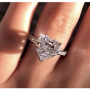 Cutesmile Fashion Jewelry Rhodium Plated Sterling Silver Cubic Zirconia CZ Solitaire Heart Promise Engagement Ring (10)