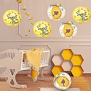 6 Pieces Bumble Honey Bee Paper Lanterns Party Hanging Decoration Sweet as Can Bee Decorative Honeycomb Round Lanterns for Bee Themed Baby Shower Birthday Gender Reveal Bridal Shower Party Supplies