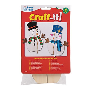 Baker Ross AT158 Wooden Stand-up 3D Snowmen - Pack of 6, Christmas Arts and Crafts