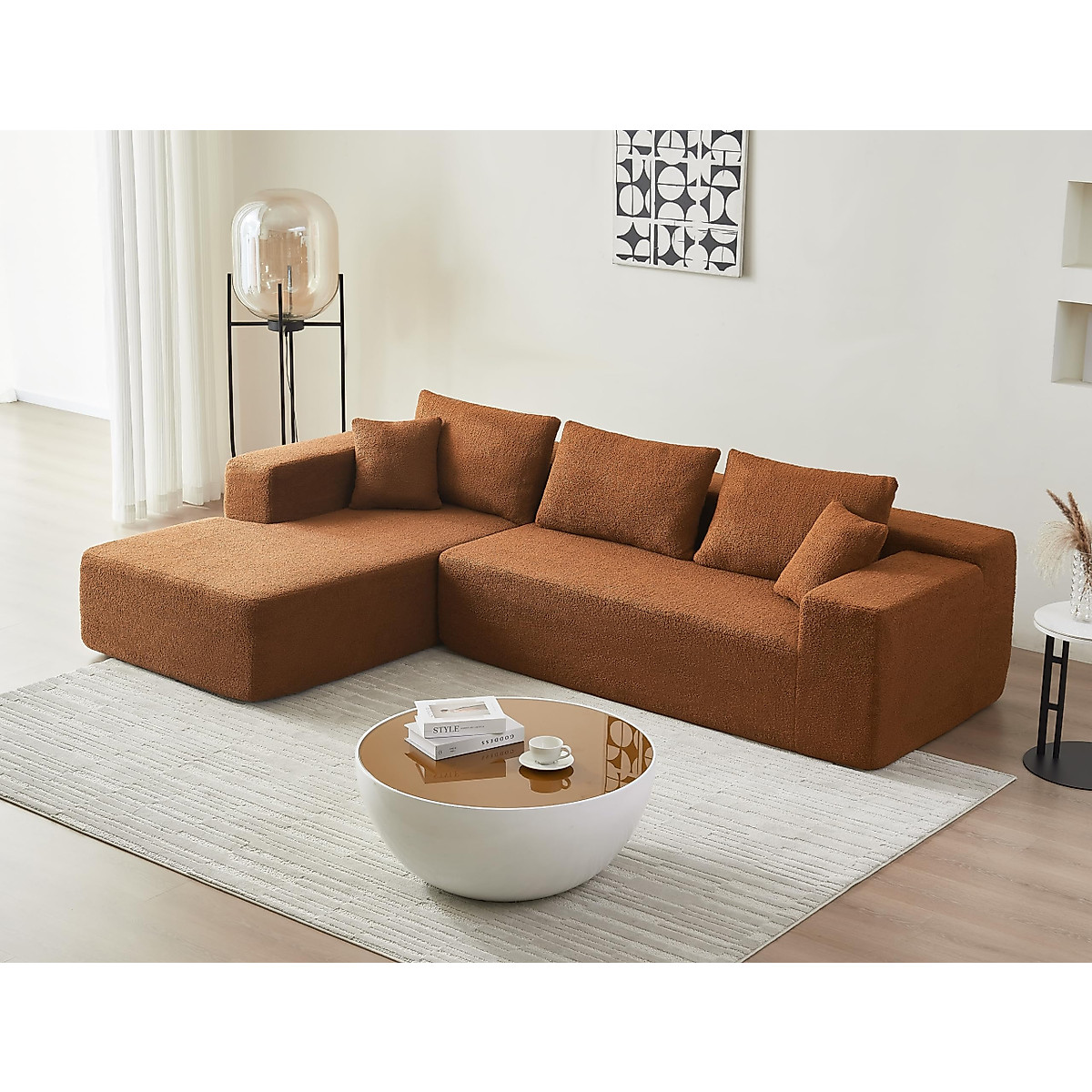 Tosaronia 104.3 X 68.11 Modern Modular Sectional Sofa with Sherpa Fabric, L Shape Sofa Couch with 5 Seats, Upholstered Couch with Right Chaise Sofa for Living Room, Office, Apartment(Orange)