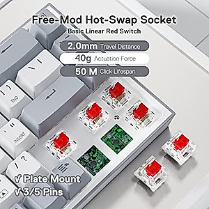 Redragon K631 Gery 65% Wired RGB Gaming Keyboard, 68 Keys Compact Mechanical Keyboard w/100% Hot-Swap Socket, Free-Mod Plate Mounted PCB & Dedicated Arrow Keys, Quiet Red Switch