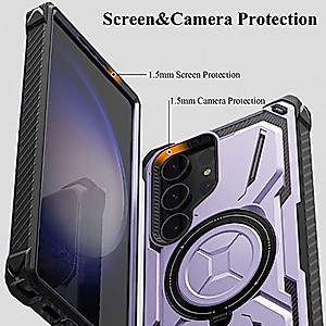 MMHUO 360°Rotatable Magnetic Ring for Samsung Galaxy S23 Ultra Case with Invisible Stand,[Compatible with MagSafe] Military Grade Drop Tested Heavy Duty Protective Case for Men Women,Light Purple