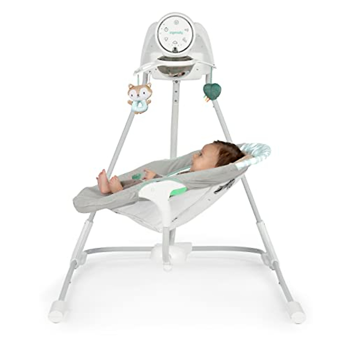 Ingenuity InLighten 5-Speed Baby Swing - Swivel Infant Seat, 5 Point Safety Harness, Nature Sounds, Lights - Kitt Fox