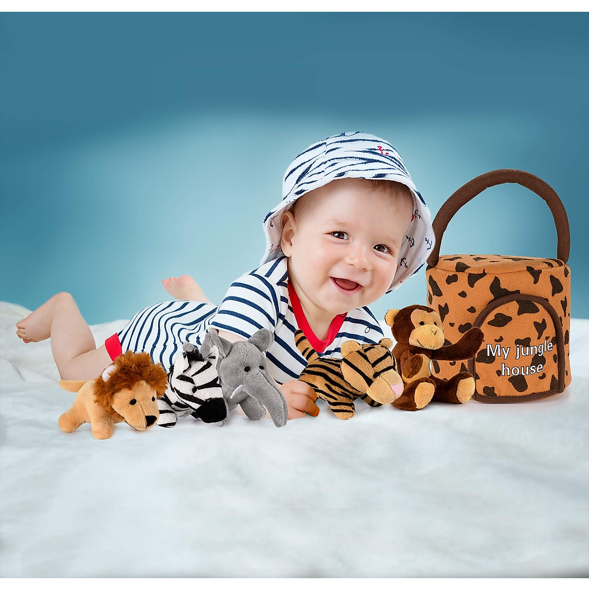 Jungle Friends Talking Plushie Set - for Boy & Girl, Realistic Sounding Stuffed Animal Toys Babies, Toddlers & Children - Lion, Elephant, Tiger, Zebra & Monkey