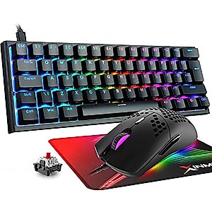 60% Gaming Keyboard and Mouse Combo with Wired RGB Backlight Mechanical Keyboard,12000 DPI Lightweight Gaming Mouse,Gaming Mouse pad for PC Gamers and Xbox and PS4 Users (Black)