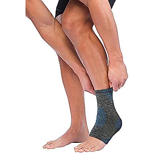 MUELLER Sports Medicine Four Way Ankle Support Compression Sleeve for Men and Women, Black/Blue, Medium/Large